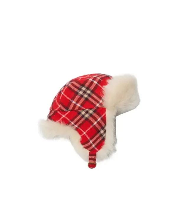 Burberry Check Wool Trapper Hat - Crayon Red