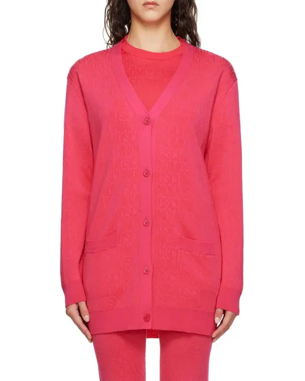 Moschino Y-neck All-over Logo Jacquard Cardigan
