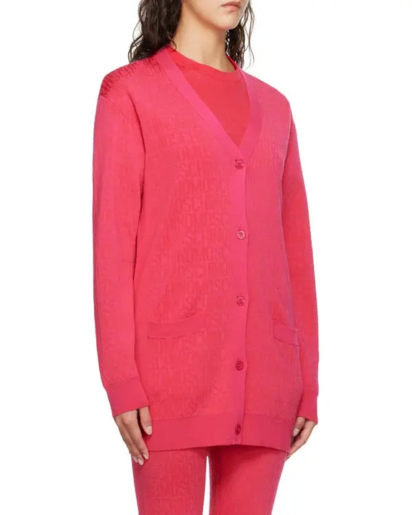 Moschino Y-neck All-over Logo Jacquard Cardigan