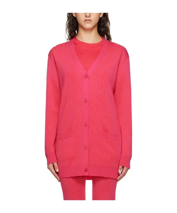 Moschino Y-neck All-over Logo Jacquard Cardigan