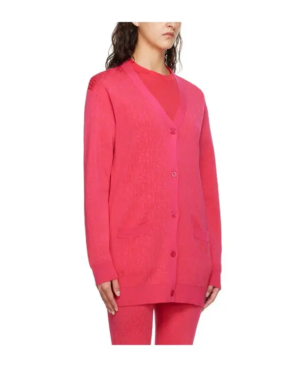 Moschino Y-neck All-over Logo Jacquard Cardigan