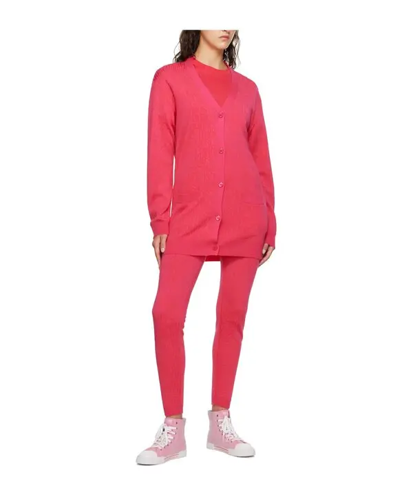 Moschino Y-neck All-over Logo Jacquard Cardigan