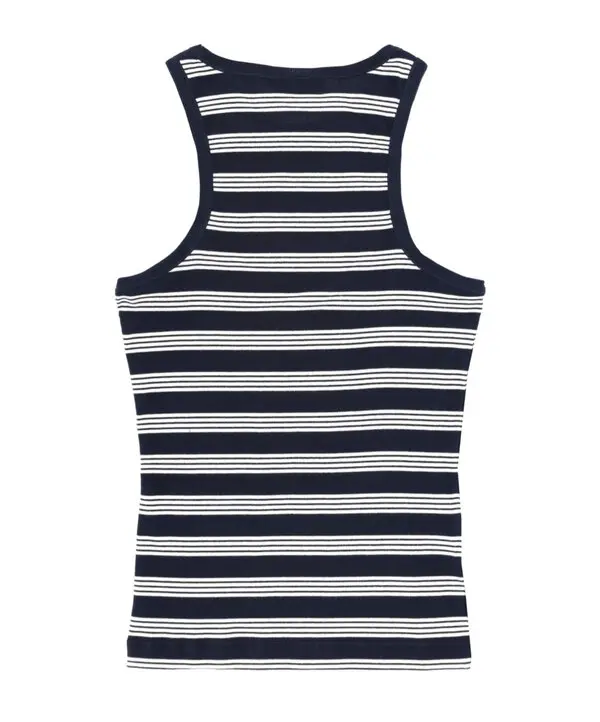 GANNI Sleeveless Striped Ribbed Tank Top - Blue