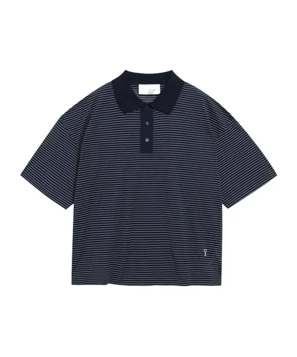 AMI Paris De Coeur Striped Polo Shirt