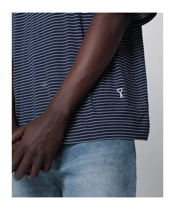 AMI Paris De Coeur Striped Polo Shirt