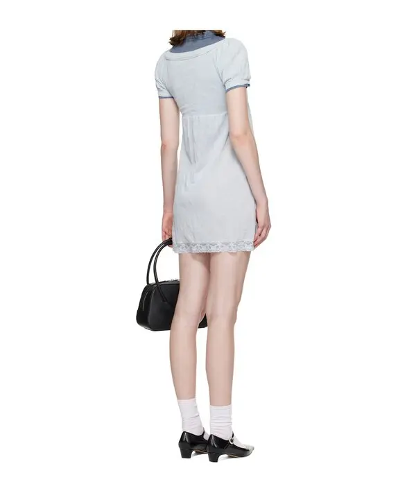 SHUSHU/TONG Short Sleeve Dress With Lace Trim And Puff Sleeves