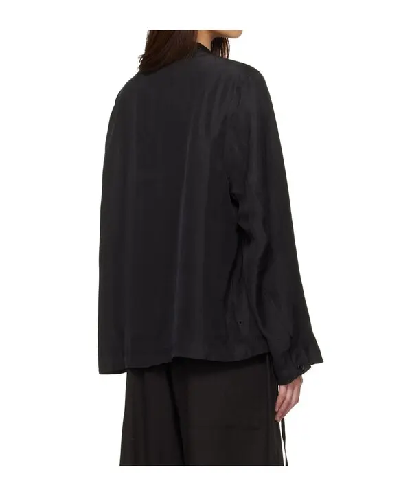 Studio Nicholson Band Collar Long Sleeve Shirt With Drawstring Hem