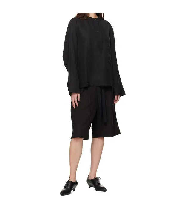 Studio Nicholson Band Collar Long Sleeve Shirt With Drawstring Hem