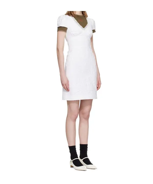 SHUSHU/TONG Crinkled V-neck Lace Trim Dress
