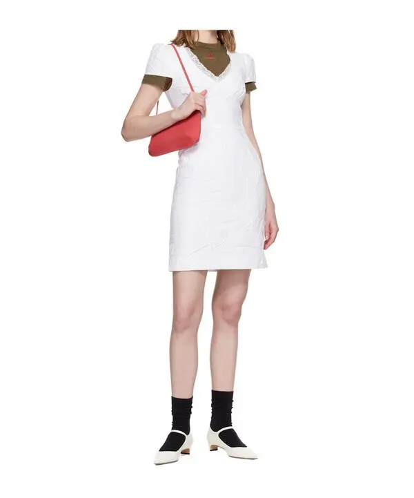 SHUSHU/TONG Crinkled V-neck Lace Trim Dress