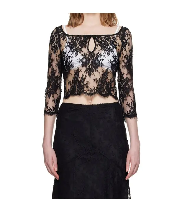 SHUSHU/TONG Lace Top With Keyhole And Bow Detail