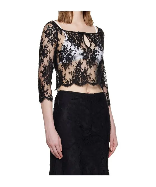 SHUSHU/TONG Lace Top With Keyhole And Bow Detail