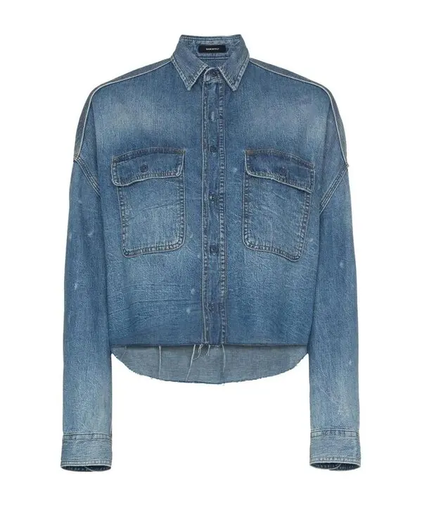 R13 Distressed Cropped Denim Shirt