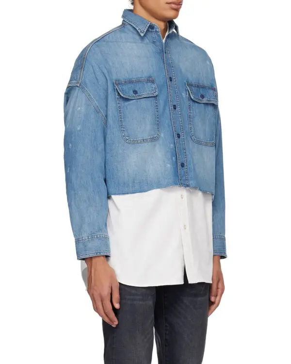 R13 Distressed Cropped Denim Shirt
