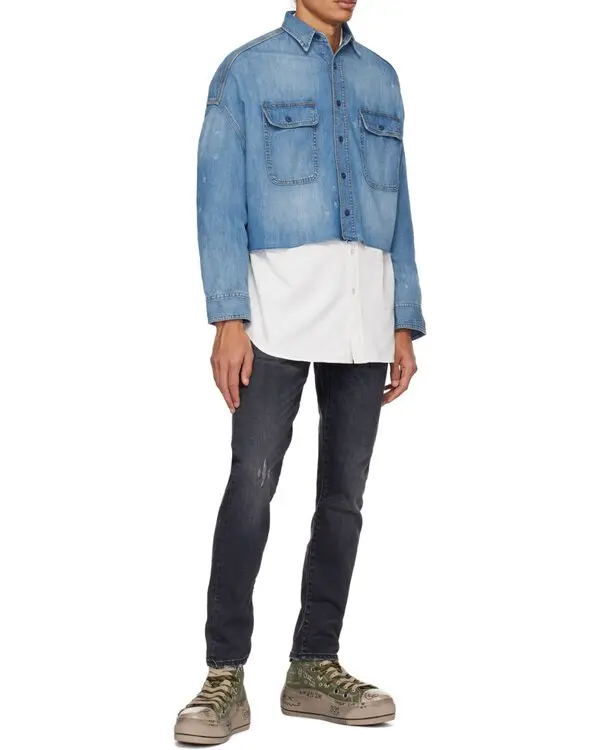 R13 Distressed Cropped Denim Shirt