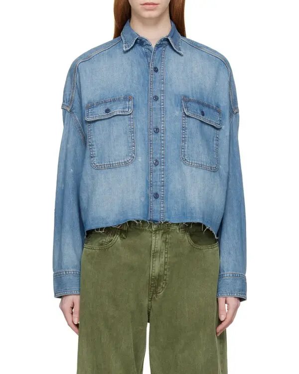 R13 Distressed Cropped Denim Shirt