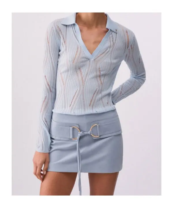 Liu Jo V-neck Fine Knit Virgin Wool Top - Light Blue