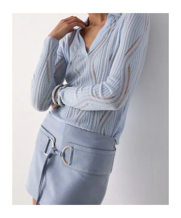 Liu Jo V-neck Fine Knit Virgin Wool Top - Light Blue