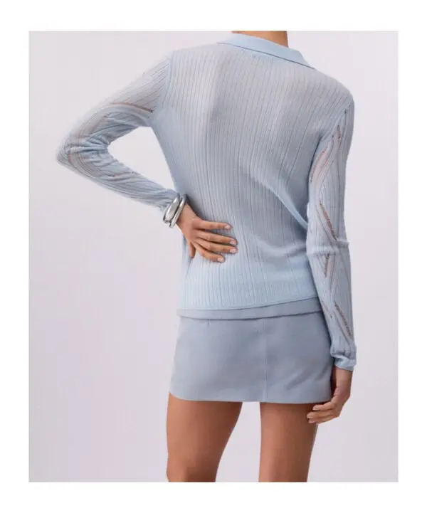 Liu Jo V-neck Fine Knit Virgin Wool Top - Light Blue
