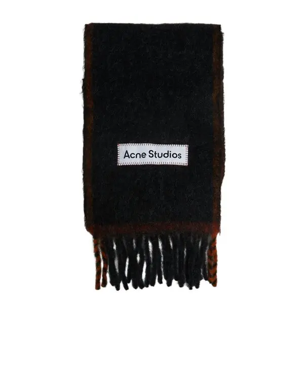 Acne Studios Logo Patch Fringed-edge Scarf - Black