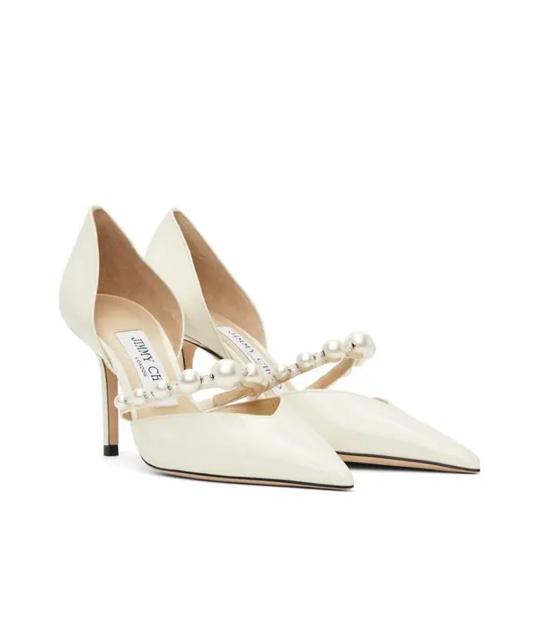 JIMMY CHOO Pointed Toe High Heels With Pearl Embellishments - White