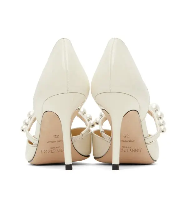 JIMMY CHOO Pointed Toe High Heels With Pearl Embellishments - White