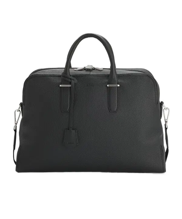 Hugo Boss Leather Top-handle Holdall With Two-way Zip Closure - Black