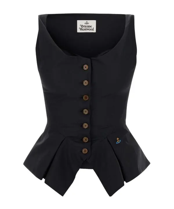 VIVIENNE WESTWOOD Square Neck Button Down Peplum Top - Black