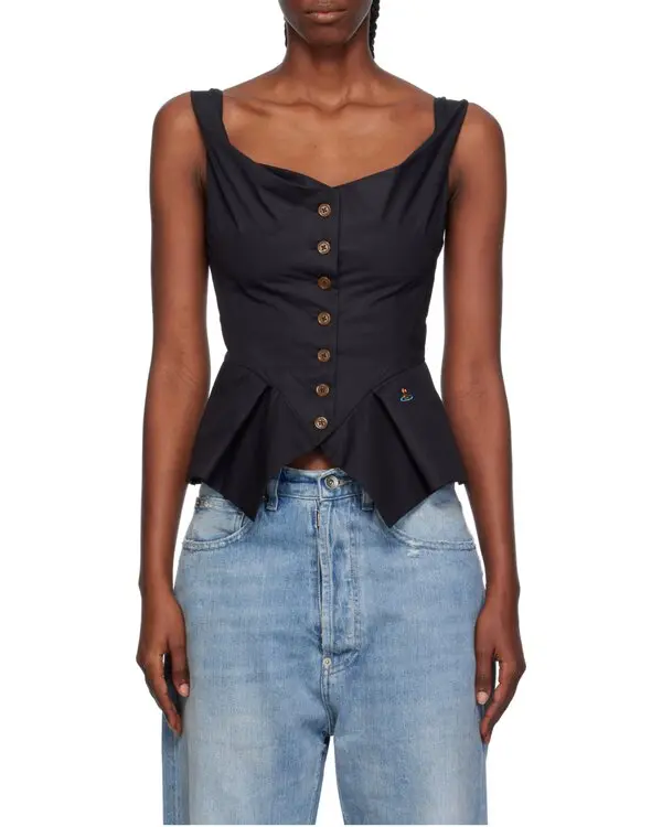 VIVIENNE WESTWOOD Square Neck Button Down Peplum Top - Black