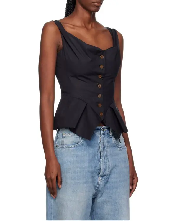 VIVIENNE WESTWOOD Square Neck Button Down Peplum Top - Black