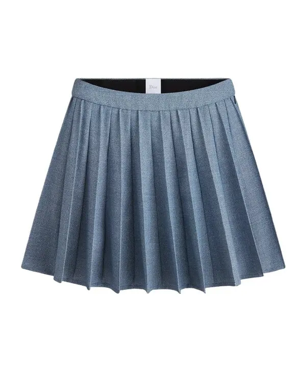 Dior Pleated Miniskirt In Virgin Wool Tweed