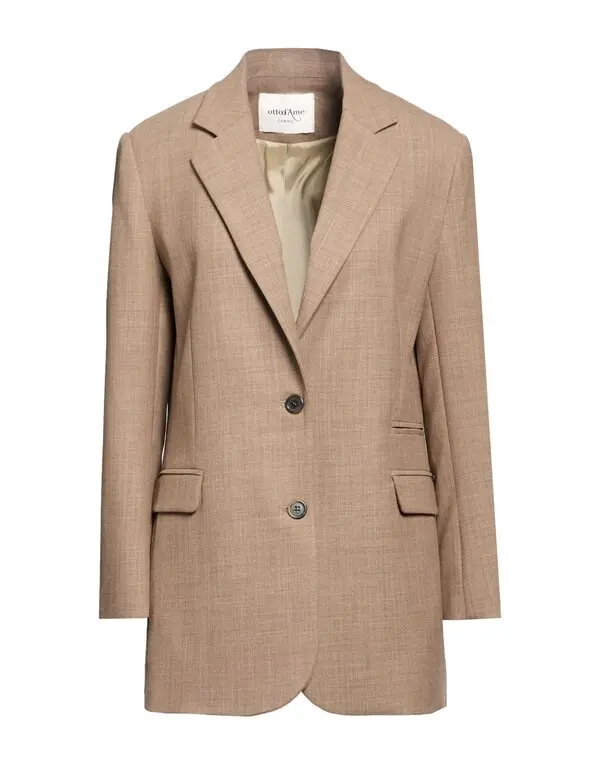 OTTOD'AME Charcoal Polyester, Wool, Elastane Blazer - Beige