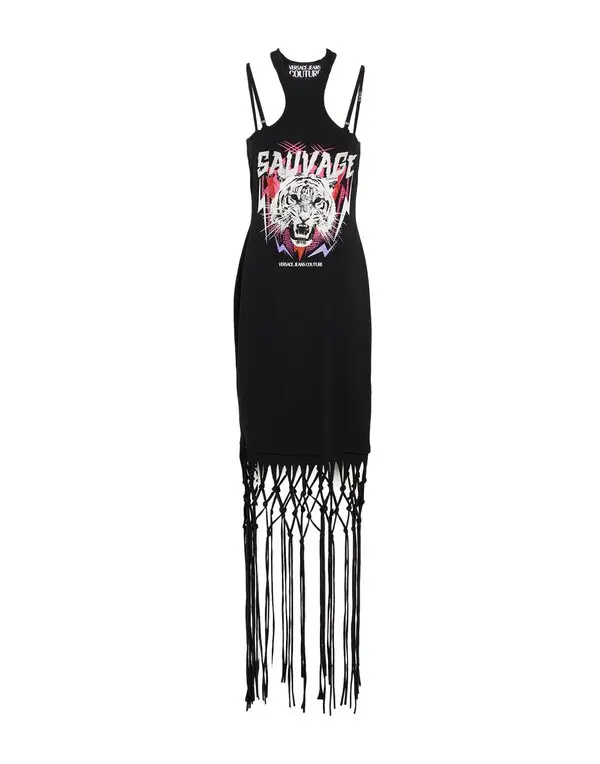 Versace Cotton Elastane Maxi Dress With Fringes
