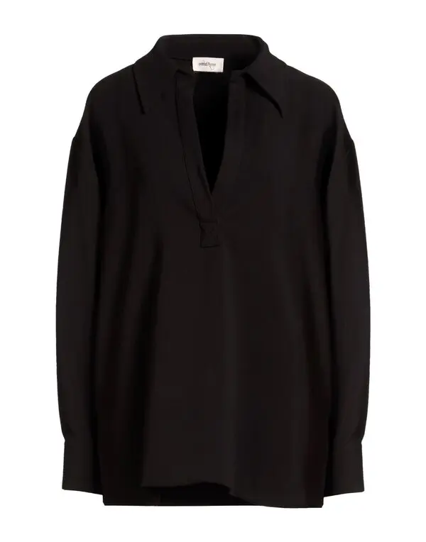 OTTOD'AME Long Sleeve Solid Color Woven Top - Black