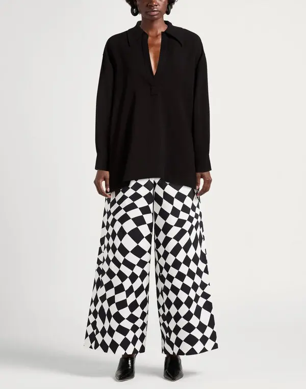 OTTOD'AME Long Sleeve Solid Color Woven Top - Black