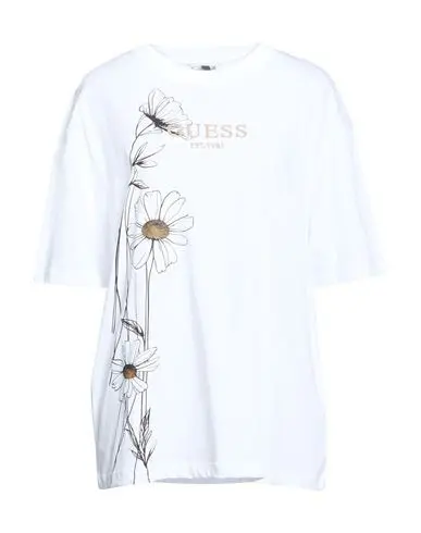 Guess Cotton T-shirt With Embroidered Logo And Floral Print - White