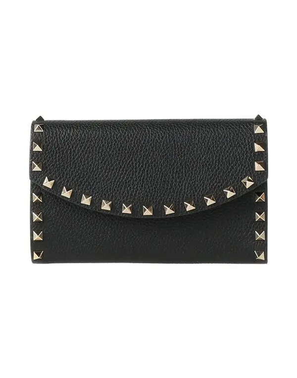 Valentino Garavani Studded Pebbled Leather Clutch - Black