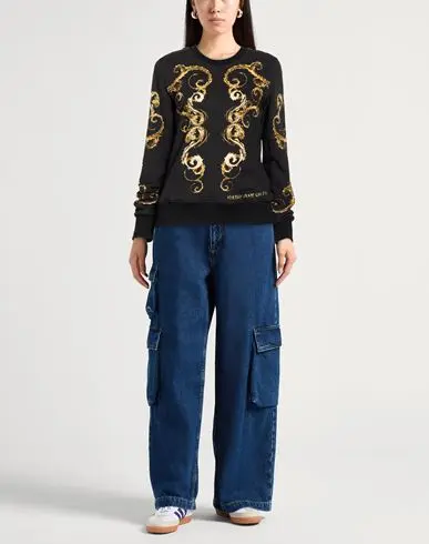 Versace Cotton Sweatshirt With Signature Print - Black