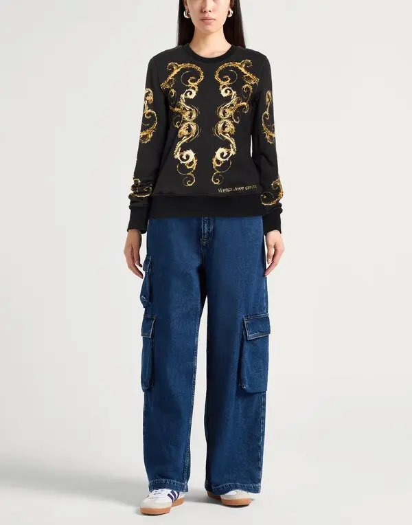 Versace Cotton Sweatshirt With Signature Print - Black