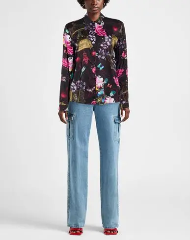 Versace Floral Print Viscose And Elastane Shirt - Black