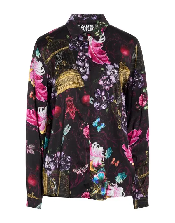 Versace Floral Print Viscose And Elastane Shirt - Black