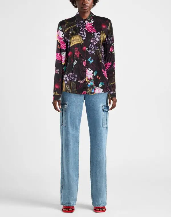 Versace Floral Print Viscose And Elastane Shirt - Black
