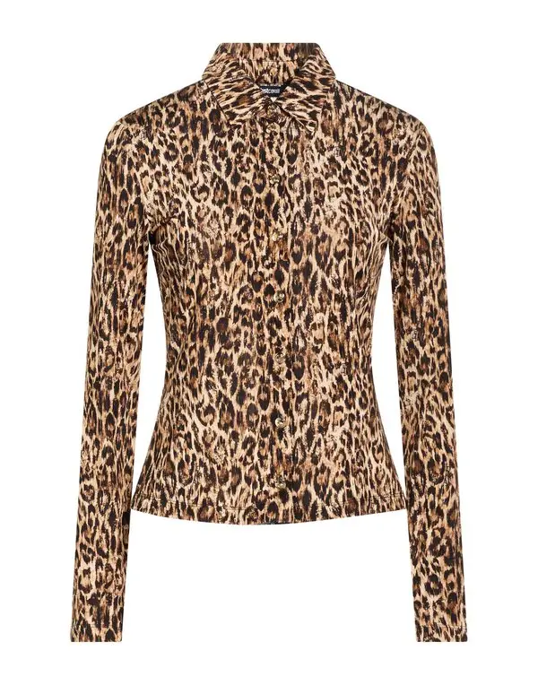 Just Cavalli Leopard Print Jersey Shirt With Classic Collar