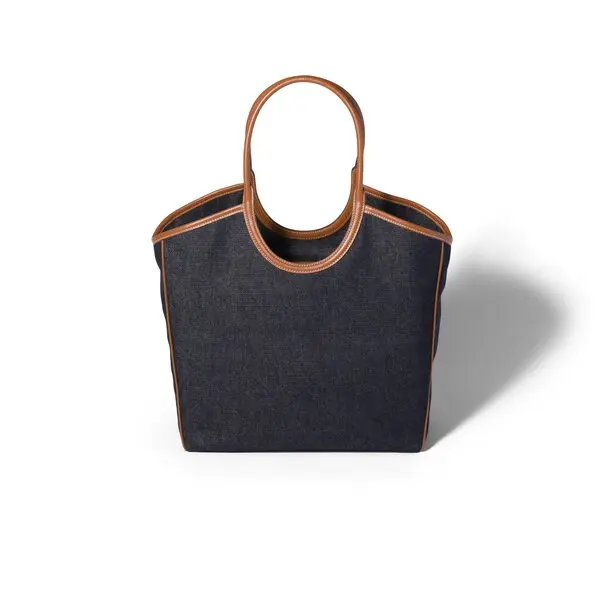 Miu Miu Denim Tote Bag With Leather Trim