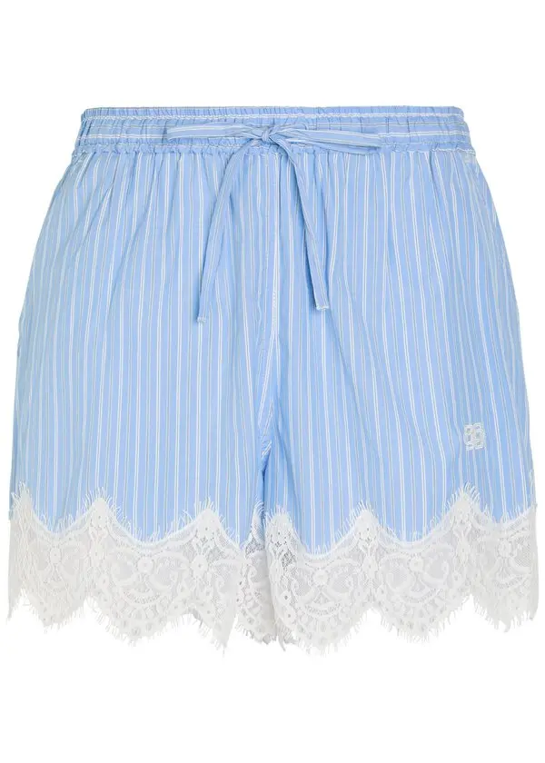 Simkhai Emmie Striped Lace-trim Cotton-poplin Shorts
