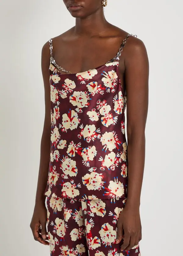 Rabanne Floral-print Silk Blouse With Metal Strap Detail - Multicoloured