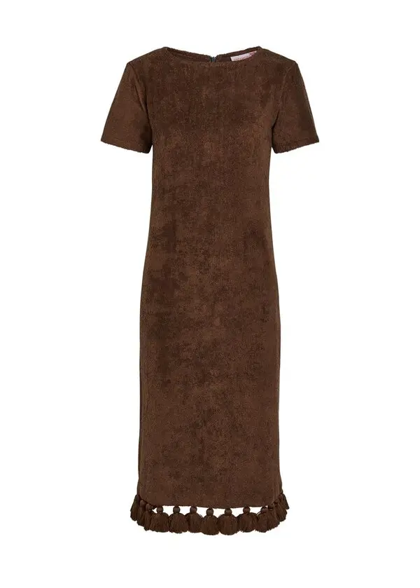 Cap D'antibes Terry Midi Dress With Tasseled Hem - Brown