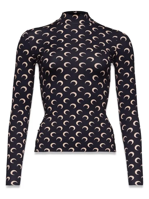MARINE SERRE Moon Print High Neck Top - Black