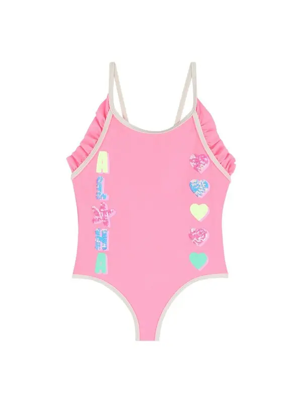 BILLIEBLUSH One Piece Swimsuit With Ruffle Trim And Sequined Accents - Fuchsia
