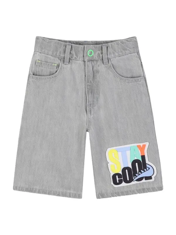 BILLIEBLUSH Bermuda Denim Shorts With 'stay Cool' Print